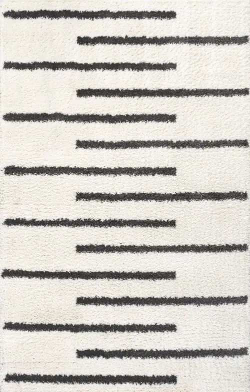JONATHAN Y Alaro Berber Stripe Shag Area Rug - White/gray