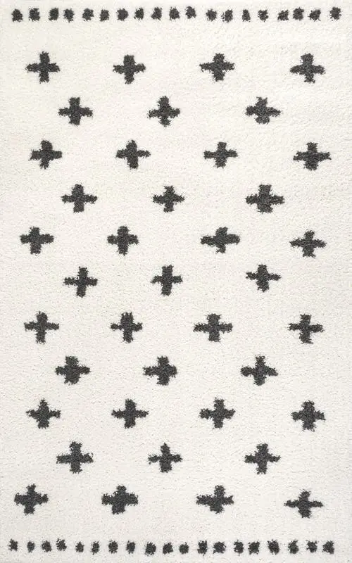 JONATHAN Y Cristo Berber Geometric Shag Area Rug - White/gray