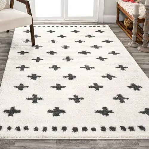 JONATHAN Y Cristo Berber Geometric Shag Area Rug - White/gray