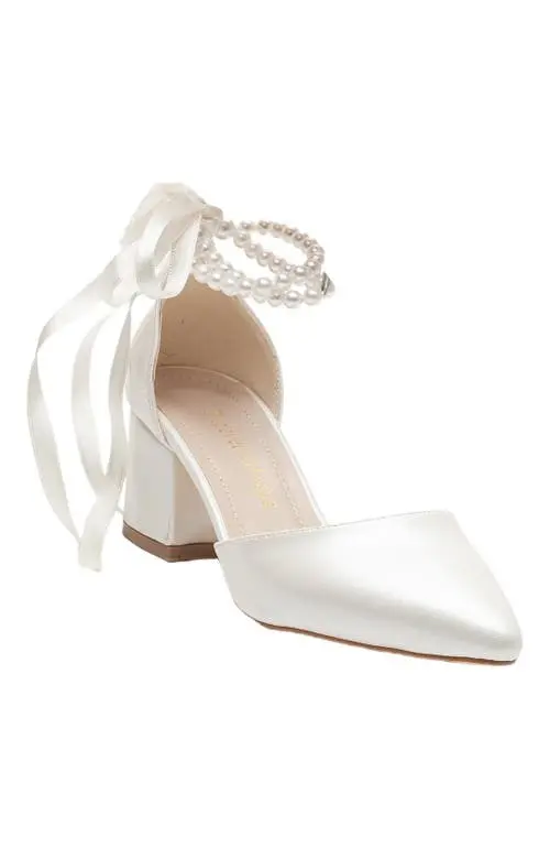 FOREVER & ALWAYS SHOES Miranda Pearl Embellished Block Heel Pumps - Ivory Faux Leather