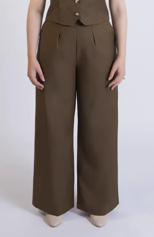 AAM THE LABEL Wool Wide Leg Trousers - Cocoa