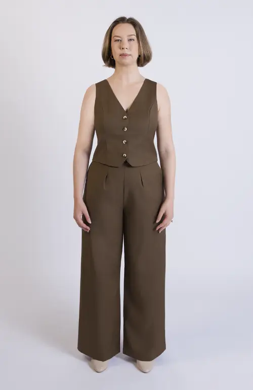 AAM THE LABEL Wool Wide Leg Trousers - Cocoa
