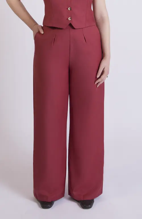 AAM THE LABEL Wool Wide Leg Trousers - Deep Salmon