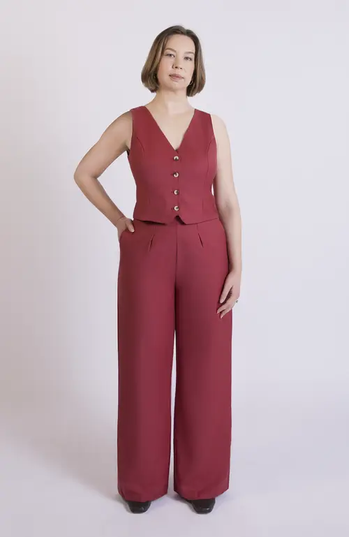 AAM THE LABEL Wool Wide Leg Trousers - Deep Salmon