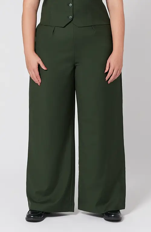 AAM THE LABEL Wool Wide Leg Trousers - Green