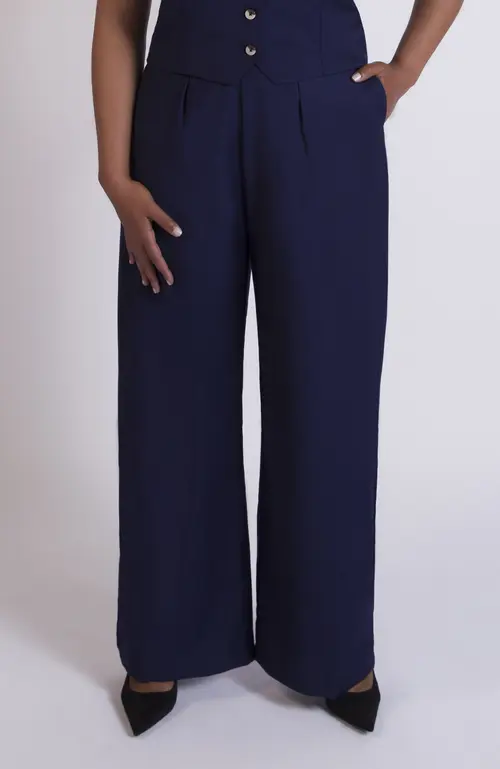 AAM THE LABEL Wool Wide Leg Trousers - Navy