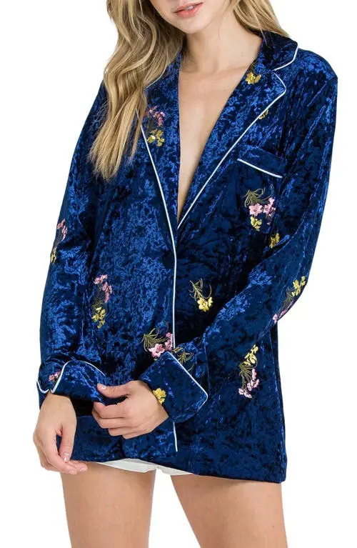 Endless Rose Velvet Pajama Jacket - Navy