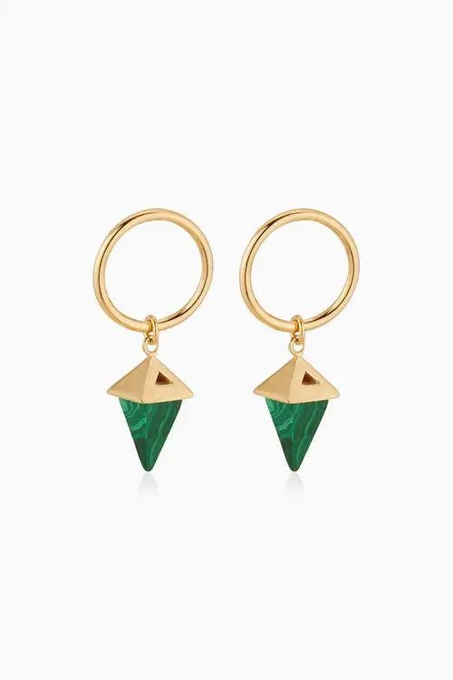 ORADINA 14k Gold Prism Point Drop Earrings - Gold - Green Malachite