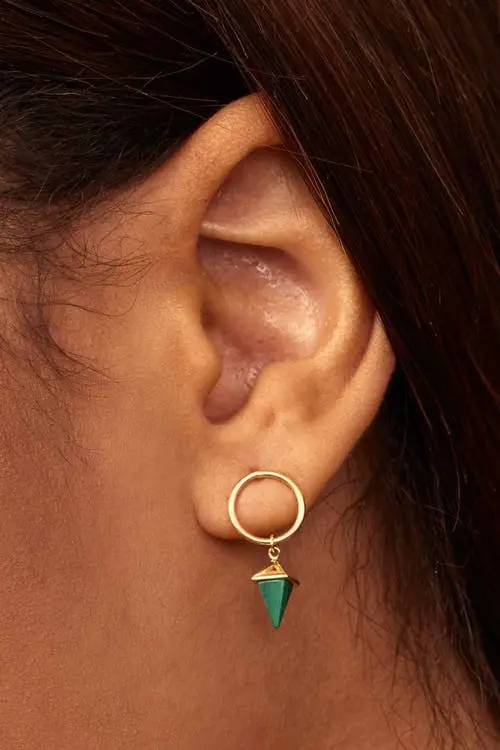 ORADINA 14k Gold Prism Point Drop Earrings - Gold - Green Malachite