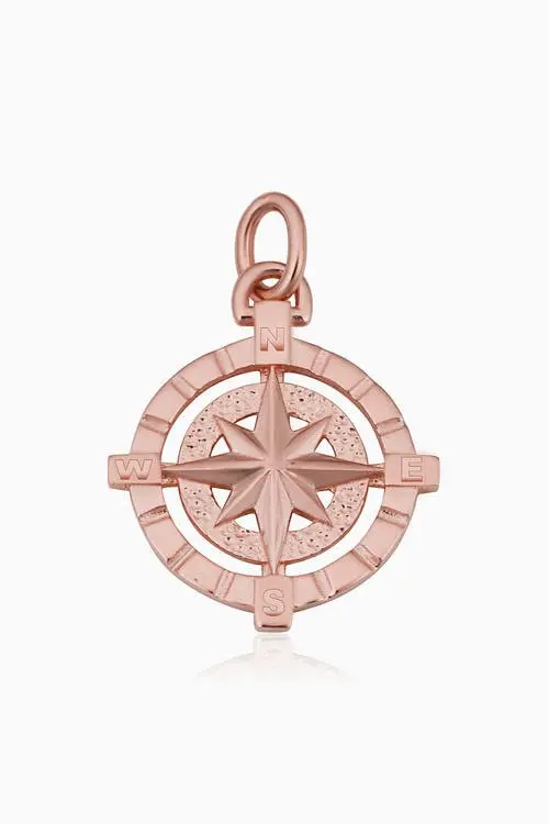 ORADINA 14k Gold Compass Rose Pendant Charm - Rose Gold
