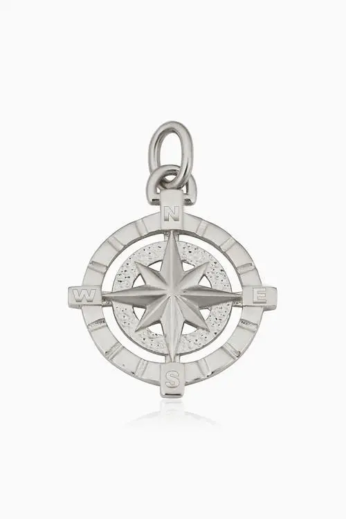 ORADINA 14k Gold Compass Rose Pendant Charm - White Gold