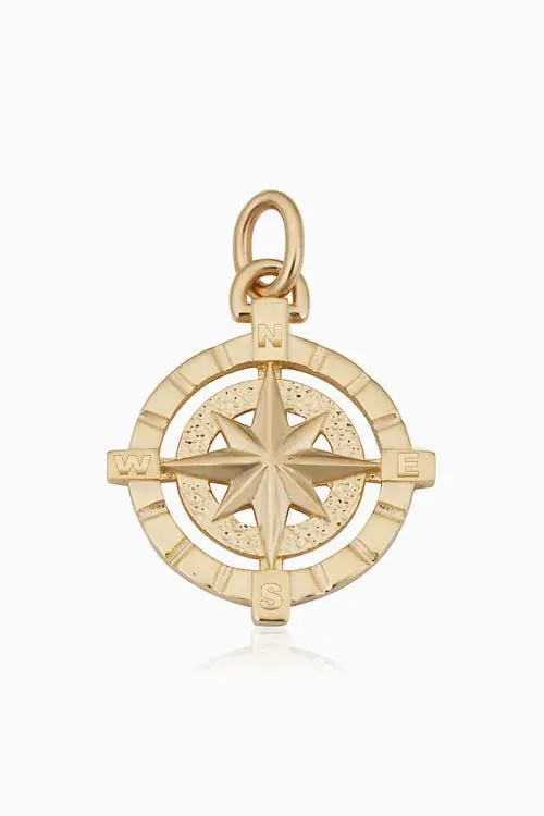ORADINA 14k Gold Compass Rose Pendant Charm - Yellow Gold