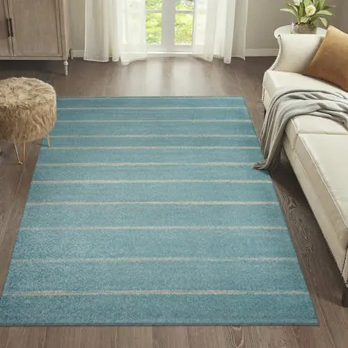 JONATHAN Y Williamsburg Minimalist Stripe Area Rug - Turquoise/cream