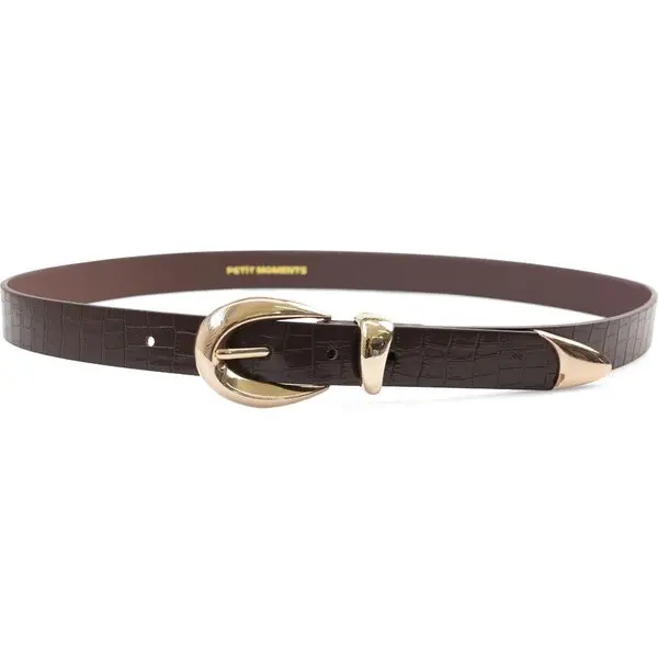 PETIT MOMENTS Marisa Leather Belt - Brown Croc/ Gold