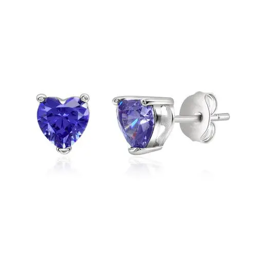 DONATELLO GIAN Name 925 Sterling Heart Tanzanite Stud Earrings - Silver