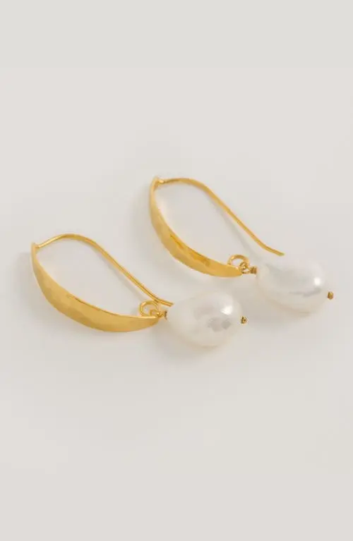 FREYA ROSE Hammered Baroque Pearl Drop Earrings