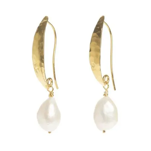 FREYA ROSE Hammered Baroque Pearl Drop Earrings