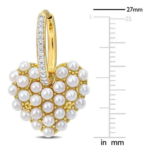 JULIANNA B. 14k Pearl And Diamond Heart Hoop Earrings