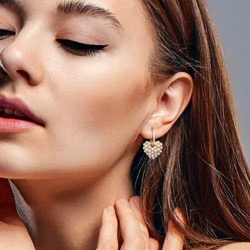 JULIANNA B. 14k Pearl And Diamond Heart Hoop Earrings