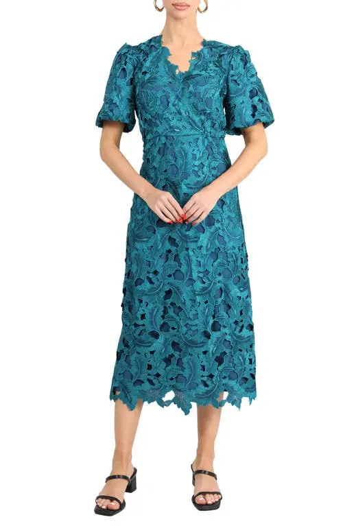 knee length dresses for ladies Scallop Lace Midi Dress- Red main image 1