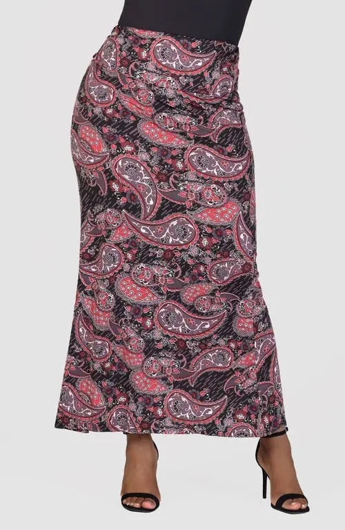 24SEVEN COMFORT APPAREL Paisley Print Maxi Skirt - Pink Multi