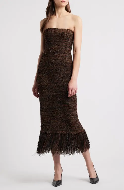 FRAME Strapless Fringe Bouclé Dress