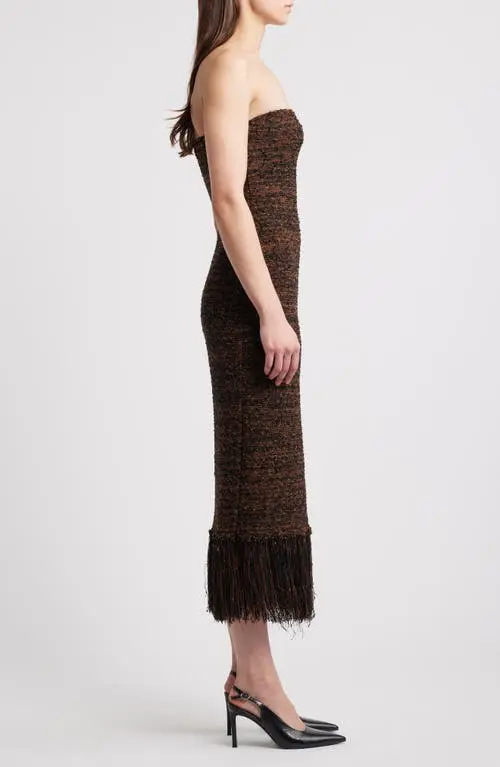 FRAME Strapless Fringe Bouclé Dress
