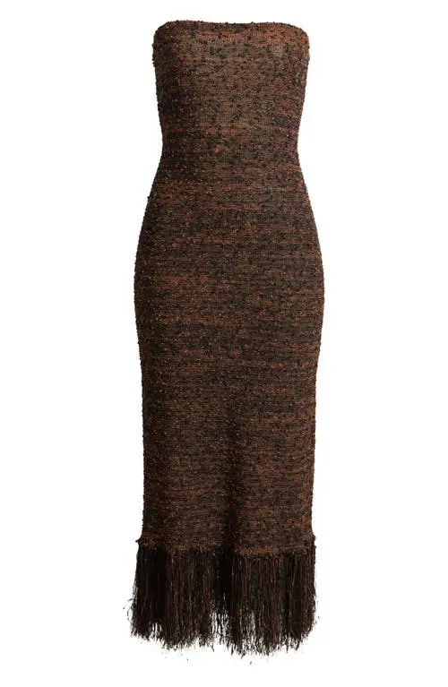 FRAME Strapless Fringe Bouclé Dress