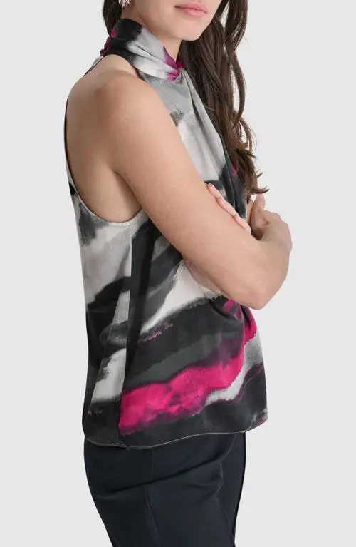 Dkny Abstract Print Sleeveless Satin Top