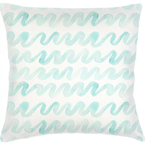 Anaya Watercolor Waves Linen Pillow With Down Insert - Aqua