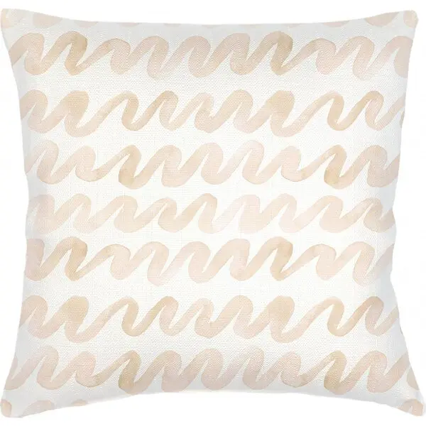 Anaya Watercolor Waves Linen Pillow With Down Insert - Beige