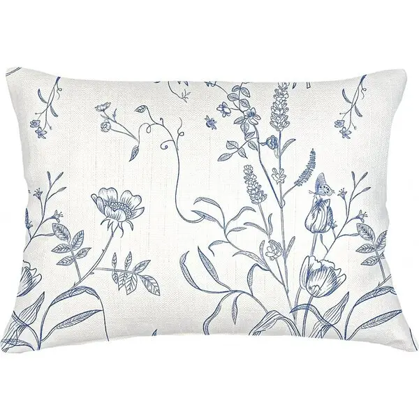 Anaya English Garden Linen Pillow With Down Insert - Blue