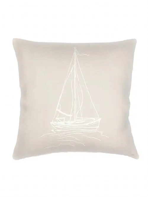 Anaya Sailboat Linen Pillow With Down Insert - Beige