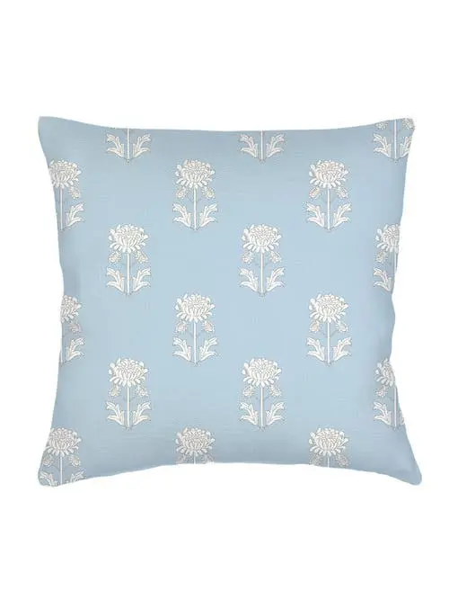 Anaya Block Print Linen Euro Pillow With Down Insert - Blue