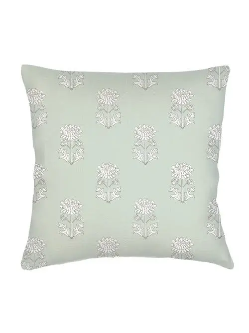 Anaya Block Print Linen Euro Pillow With Down Insert - Mint Green