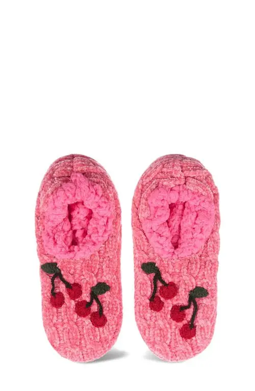 MEMOI Cherries Chenille Slipper Socks - Disco Pink