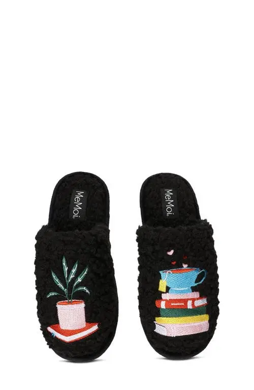 MEMOI Book Club Faux Shearling Slippers - Black