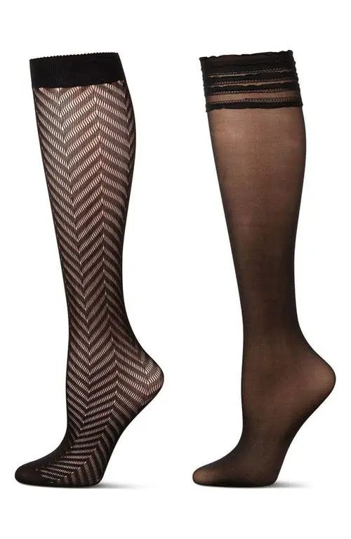MEMOI Assorted 2-pack Knee High Socks - Black/ Black