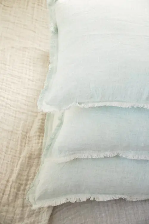 Anaya Fringe Soft Linen Pillow With Down Alternative Insert - Light Aqua