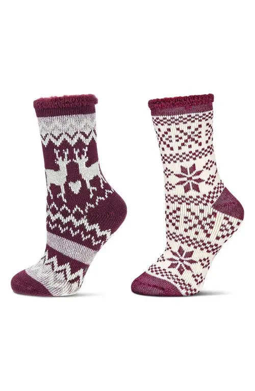 MEMOI Assorted 2-pack Terry Cushioned Crew Socks - Burgundy