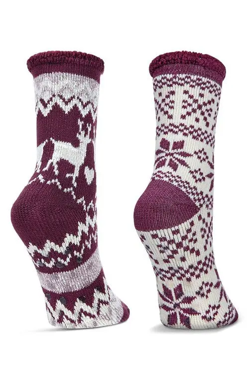 MEMOI Assorted 2-pack Terry Cushioned Crew Socks - Burgundy