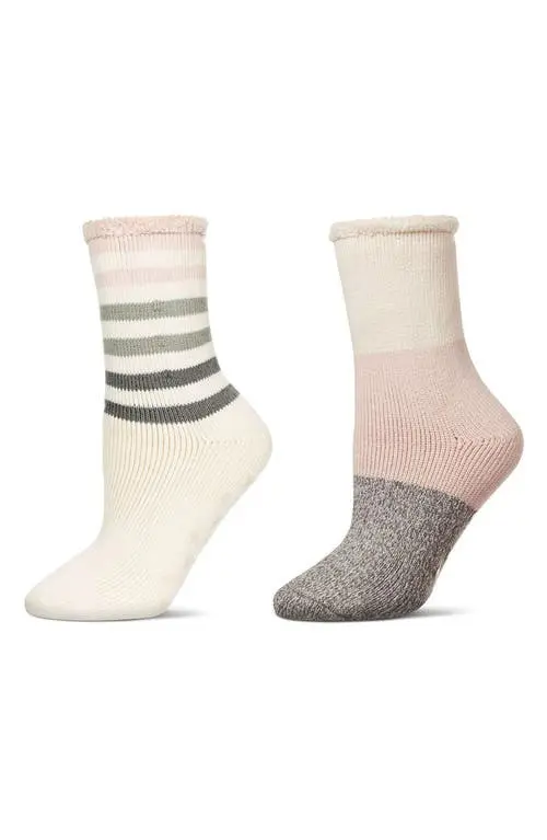 MEMOI Assorted 2-pack Terry Cushioned Crew Socks - Ivory