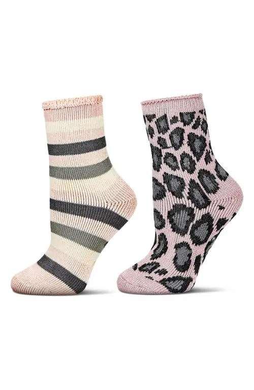 MEMOI Assorted 2-pack Terry Cushioned Crew Socks - Pink