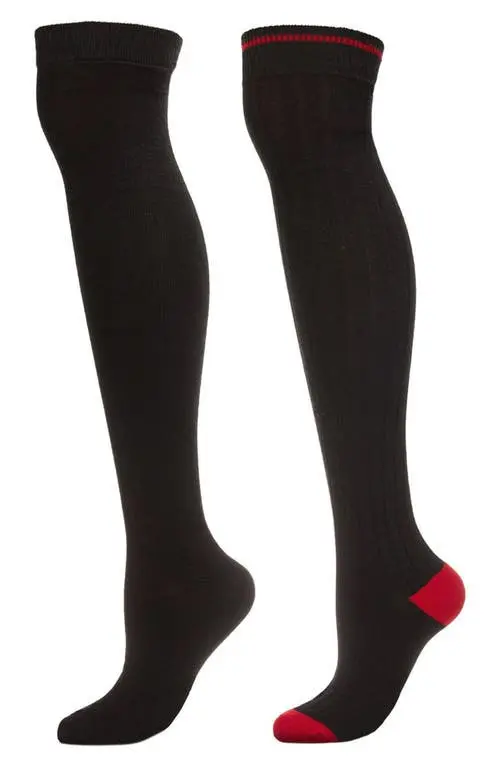 MEMOI Tipped 2-pack Over-the-knee Socks - Black