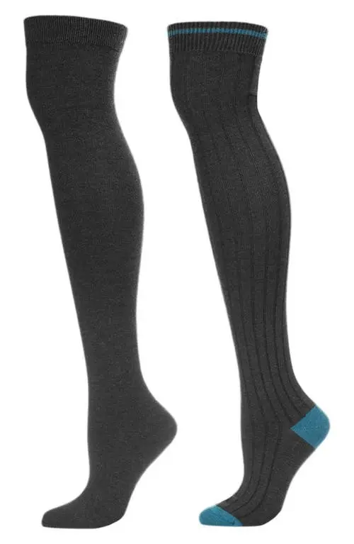 MEMOI Tipped 2-pack Over-the-knee Socks - Gray Heather