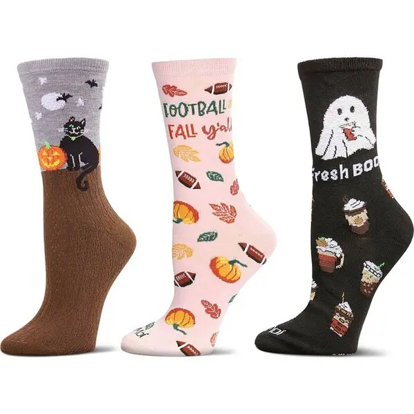 MEMOI Fall Hallow Assorted 3-pack Crew Socks - Brown