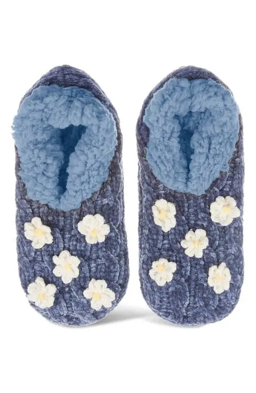 MEMOI Daisies Chenille Slipper Socks - Denim