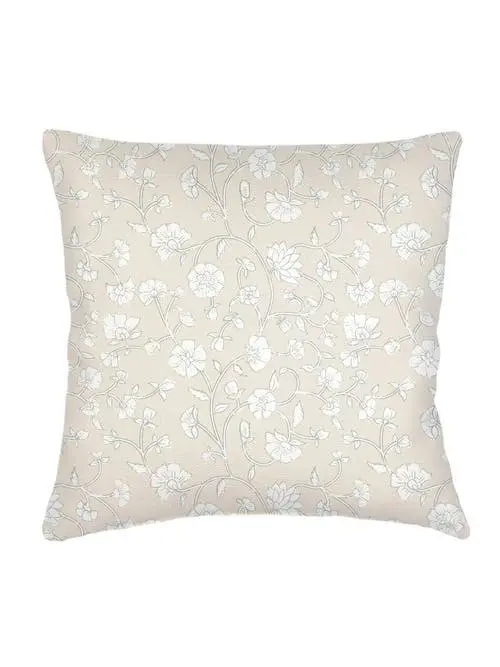 Anaya Jaipur Floral Linen Pillow With Down Insert - Beige