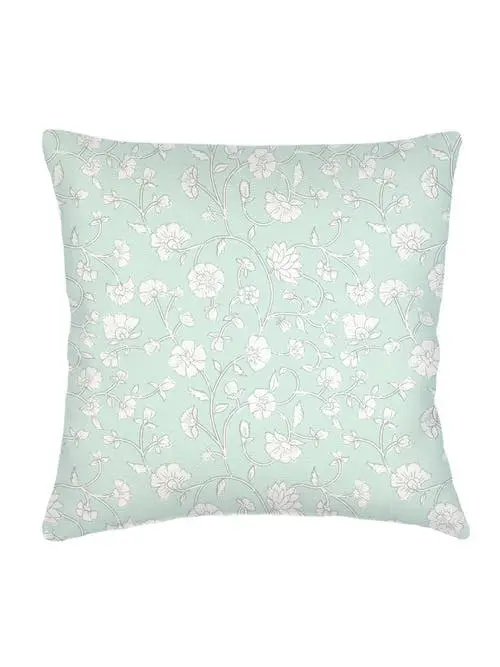 Anaya Jaipur Floral Linen Pillow With Down Insert - Mint Green