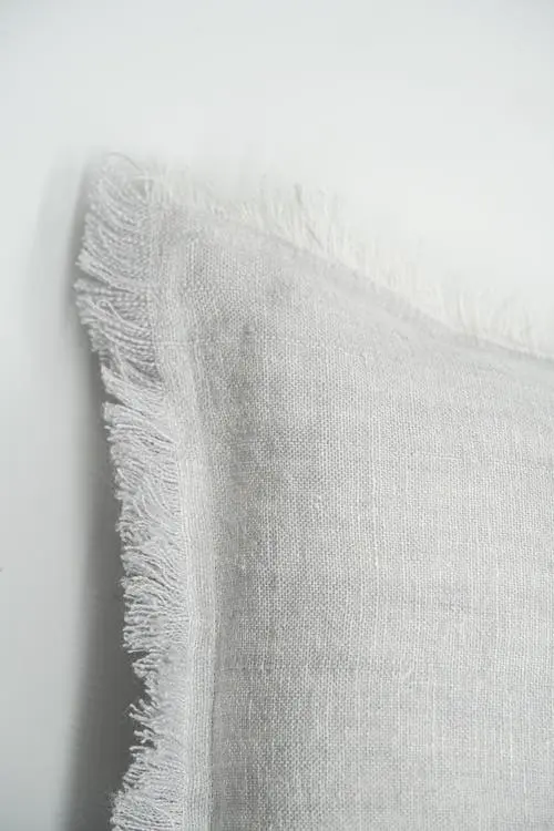 Anaya Fringe Soft Linen Pillow With Down Insert - Light Grey